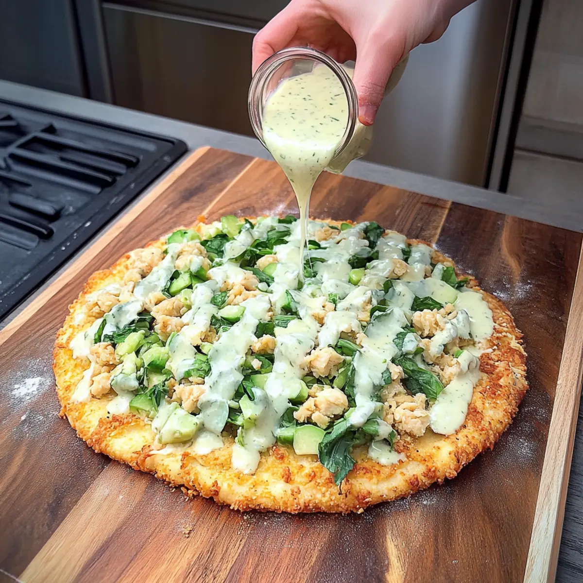 The Ultimate Viral Chicken Crust Caesar Salad Pizza – Delicious and Easy